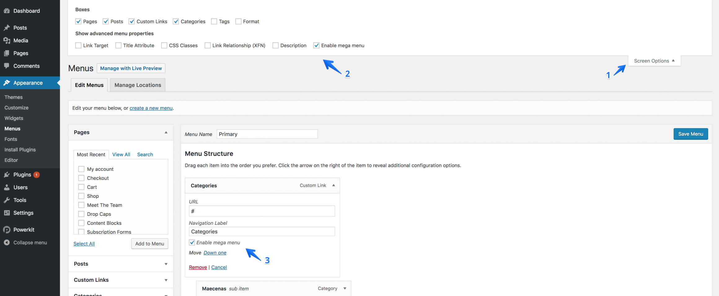 Navigation & Menus - Spotlight Documentation - Code Supply Co.